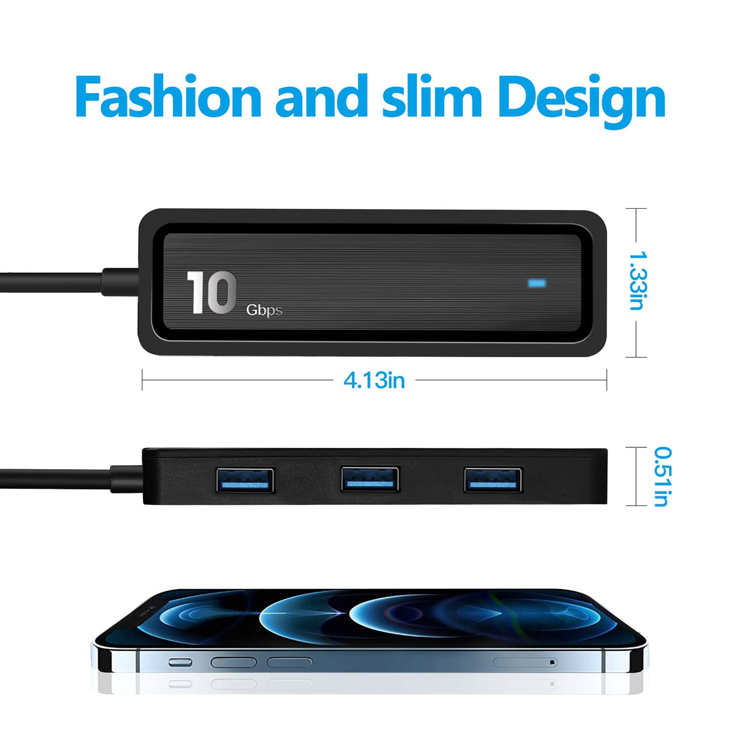 Jteyult 10 Gdps 6 in 1 USB HUB Adapter Type-C to 4X USB 3.2 Gen 2 10Gbps SuperSpeed USB C to USB Hub SD 2.0 TF 2.0