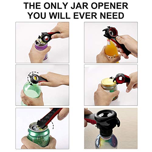 Jar Opener 4&5 in 1 Can Opener Set,Multifunctional Can Opener Kitchen Gadgets,Bottle Opener Kit with Silicone Handle Openers for Arthritic Hand&rubber Jar Opener for Week Hands (Red)