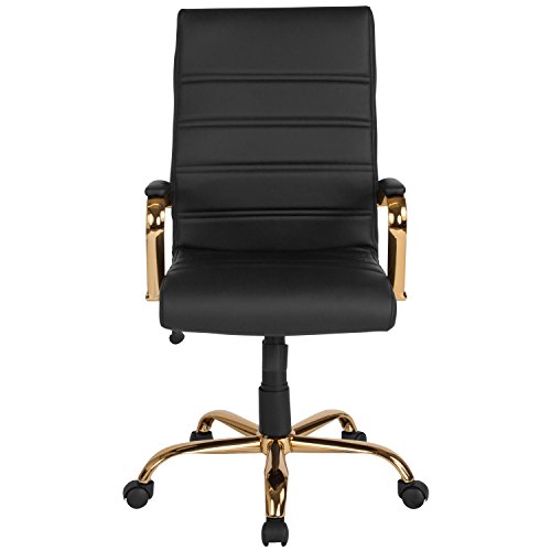 Flash Furniture Whitney High Back Desk Chair - Black LeatherSoft Executive Swivel Office Chair with Gold Frame - Swivel Arm Chair