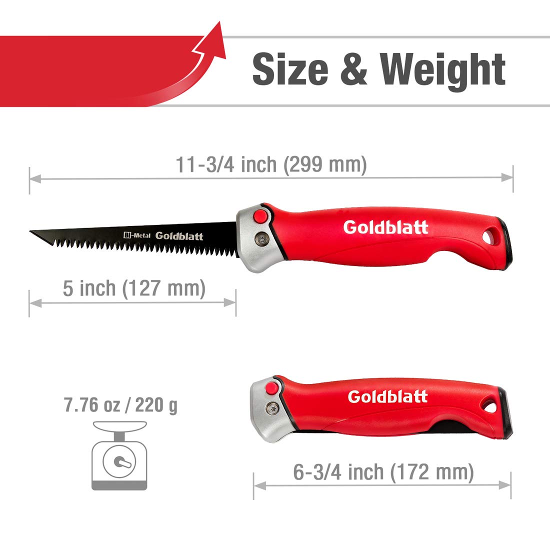 Goldblatt Folding Drywall / Sheetrock Saw, Jab / Hand Saw with Soft Grip Handle, for Wallboard, Plywood and PVC