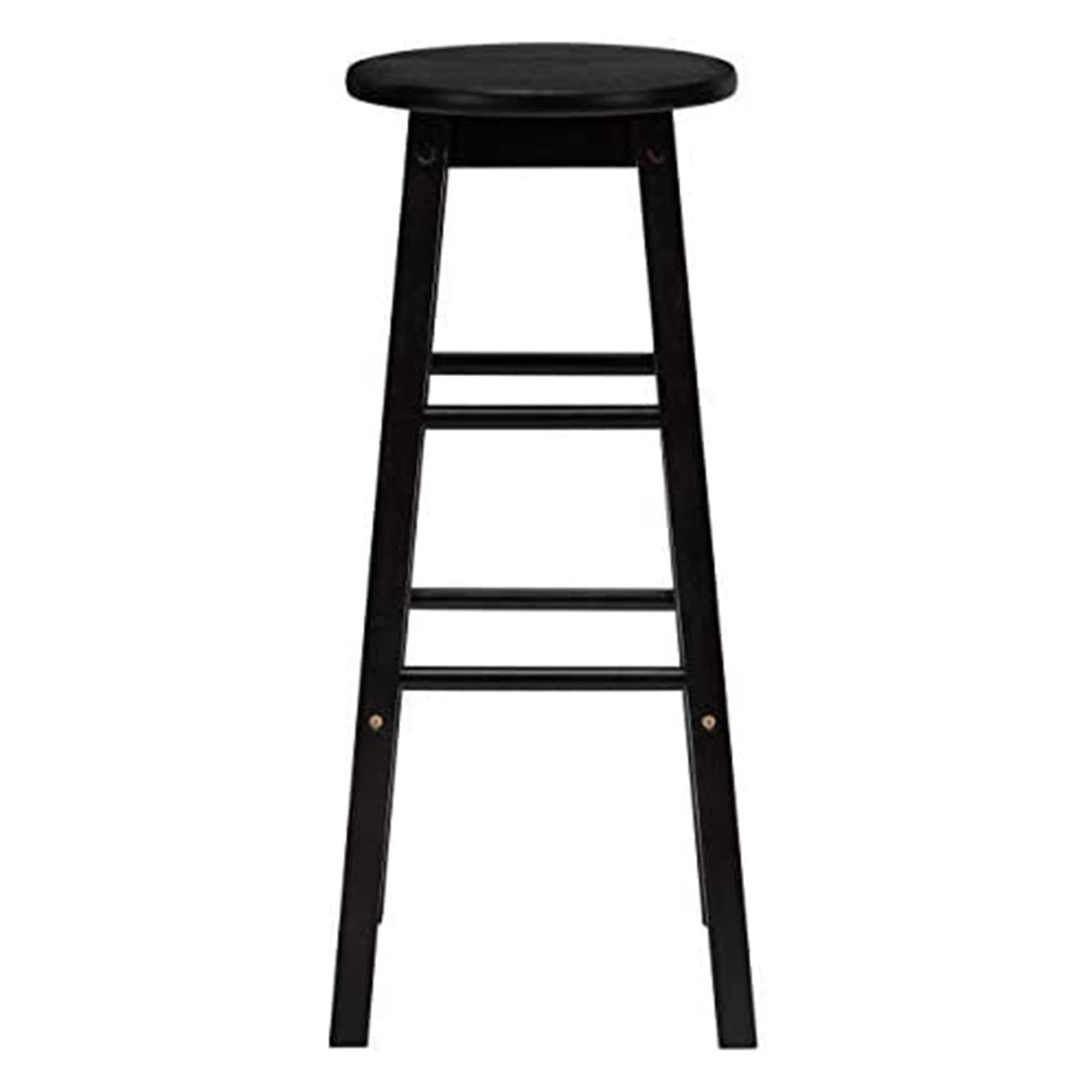 PJ Wood Classic Round Seat 24 Inch Tall Kitchen Counter Stools for Homes, Dining Spaces, and Bars with Backless Seats, Square Legs, Black, Set of 2