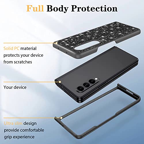 Z Fold 3 Glitter Case for Samsung Galaxy Z Fold3 5G Phone Case for Women Girls, Slim Ultra Thin Matte Back Shockproof Protective Cover for Samsung Z Fold 3 5G, 7.6" Crystal Bling Case (Black)