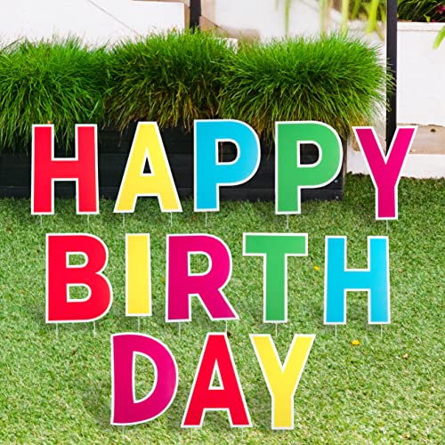 HOSMER Happy Birthday Yard Signs with Stakes -15'' Large Happy Birthday Yard Sign Letters - Waterproof Happy Birthday Yard Letters with Stakes - Happy Birthday Signs for Yard - Alphabets Yard Letters