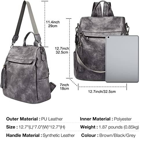 FOXLOVER Backpack Purse for Women Large Womens Backpack Leather Travel Backpack Fashion Backpack Purse Designer Ladies Shoulder Bags(Grey C)