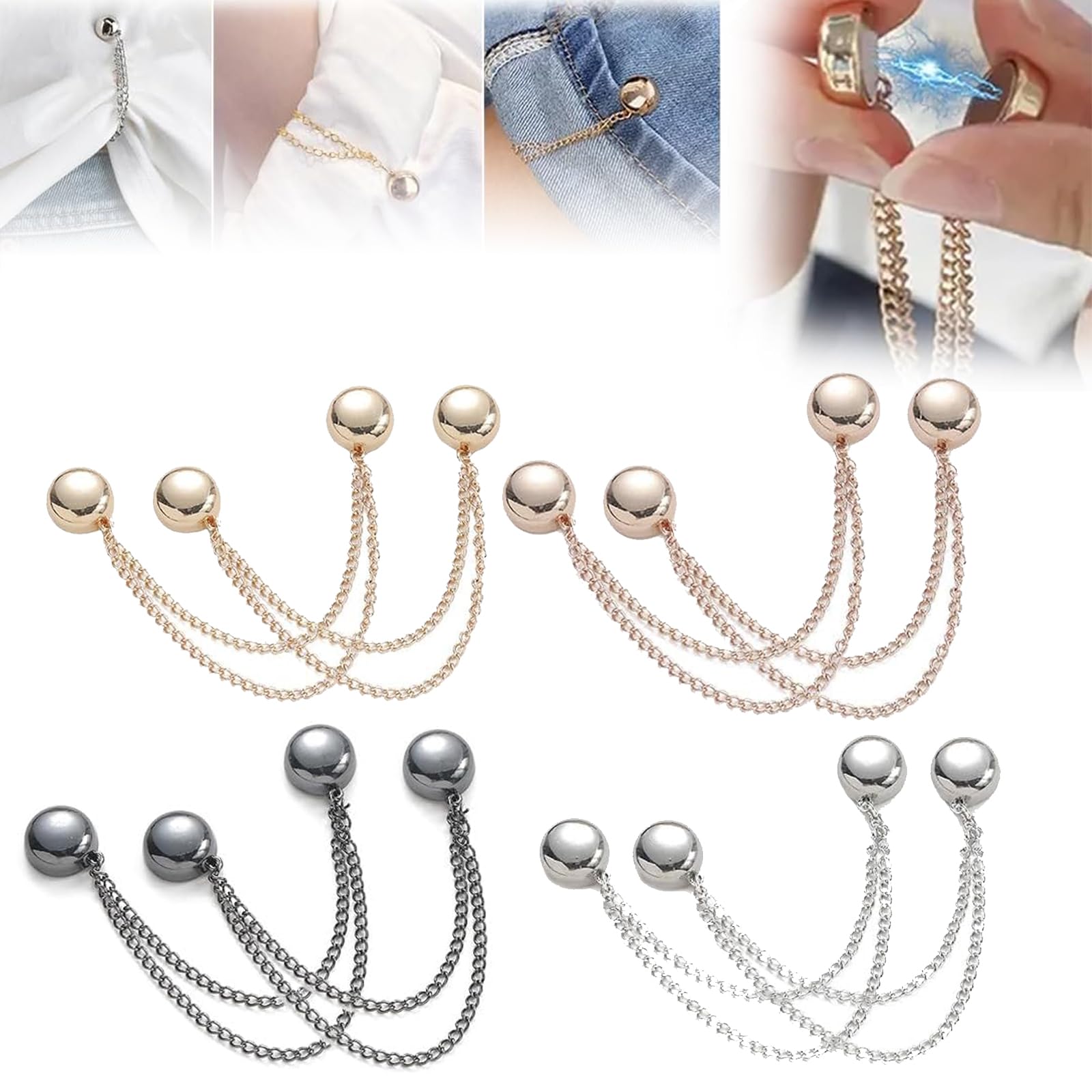 Multi-Function Magnetic Clothing Clips, 2024 New 8PACK Powerful Hijab Magnets with Chain, Magnetic Clothing Shawl Clips, Multi-Function Clothing Clips, Magnetic Shirt Accessories (8PACK Mix)