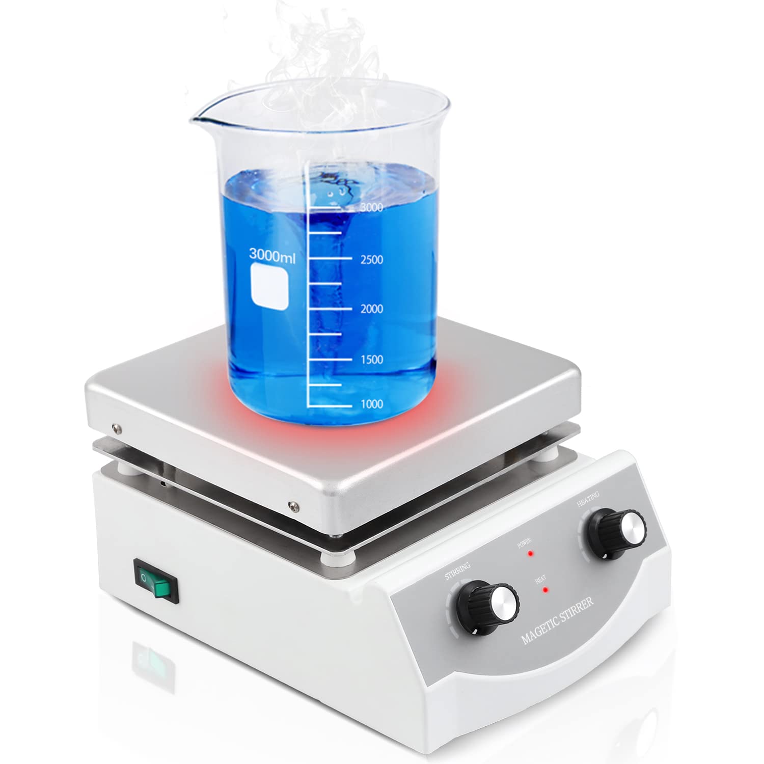 Hot Plate Magnetic Stirrer 3000ml, 7 Inch Hot Plate Stirrer with Stirring Bar&Support Stand, Max 300℃(572°F), 0-1600rpm, Magnetic Stirrer Hot Plate Mixer for Lab Heating and Mixing