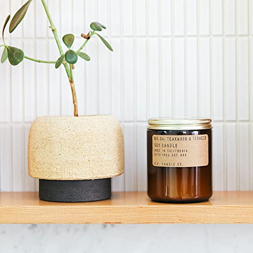 P.F. Candle Co. Teakwood & Tobacco Functional Fragrance Classic Standard Scented Soy Wax Candle (7.2 oz) and Hand & Body Wash (8 fl oz) Bundle Gift Set, Self-Care Package