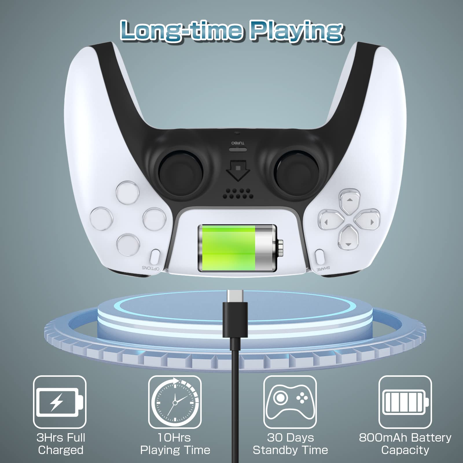 FXH for PS4 Controller, Wireless Dual Vibration Game Joystick Controller with Non-Slip Analog Sticks/6-Axis Motion Sensor Compatible with P4/Slim/Pro.5mm Headset Jack-white