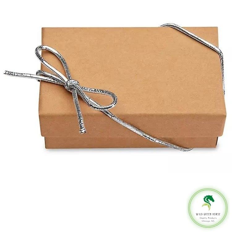 WGH Metallic Stretch Loops with Pre-Tied Bows, Elastic Cord Ribbon, Gift Box Bows, Elastic Ribbon String for Gifts, Box, Craft, Bags - Pack 50 Units (6", Silver)