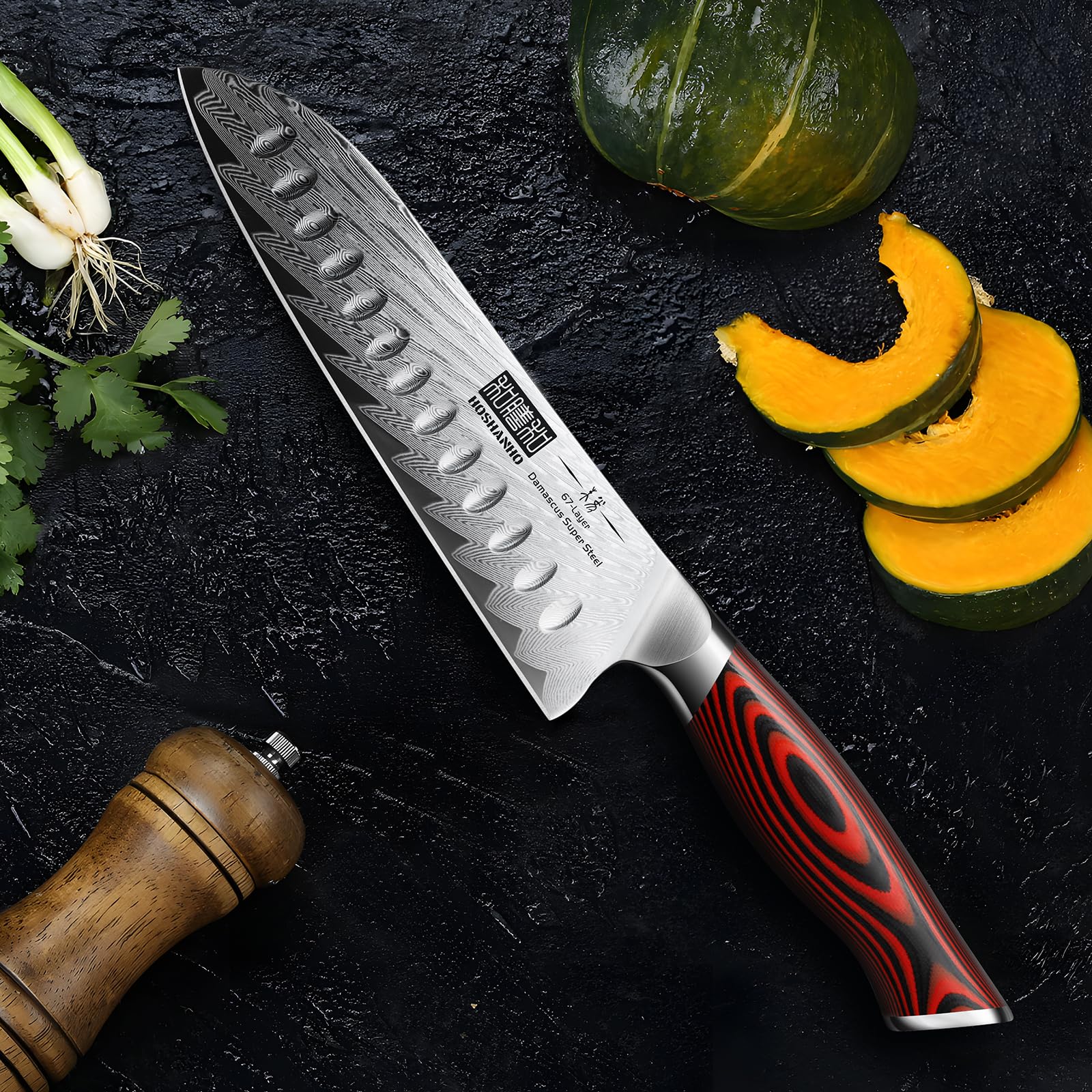 HOSHANHO Damascus Santoku Knife, 7 Inch Professiona Kitchen Knife,VG-10 Damasucs Steel Ultra-Sharp Santoku Chef Knife with Ergonomic G10 Handle