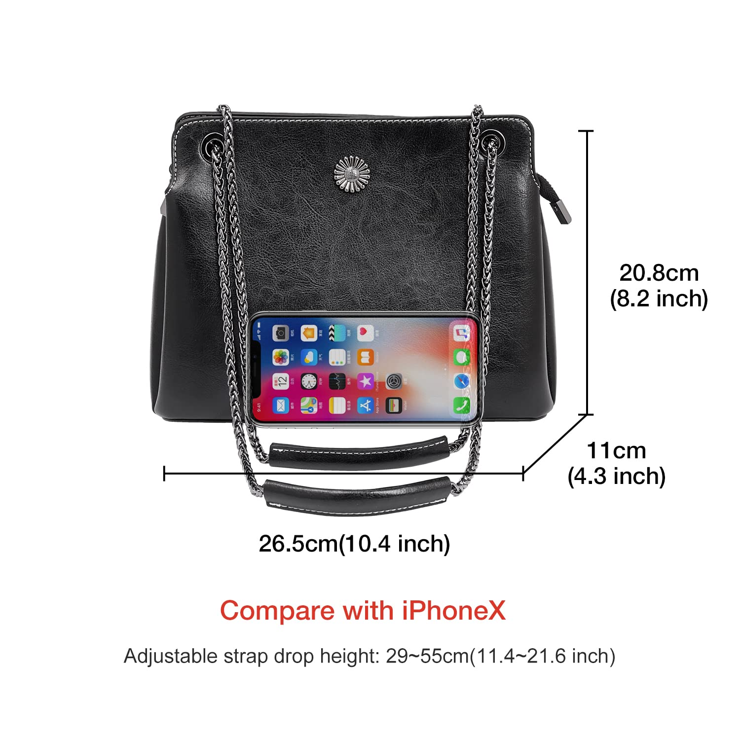 FOXLOVER Leather Shoulder Bags for Women, Medium Ladies Designer Chain Crossbody Bag Multiple Compartments Tote Handbags