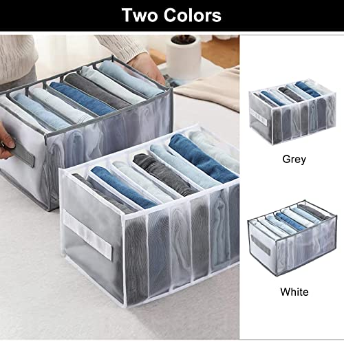Wardrobe Clothes Organizer for Jeans |5pcs White Drawer Organizer for Clothing |Easy To Clean,Save Space Drawer Dividers For Clothes |7 Grids Clothes Organizer for Folded Pants,Trousers(Handle)