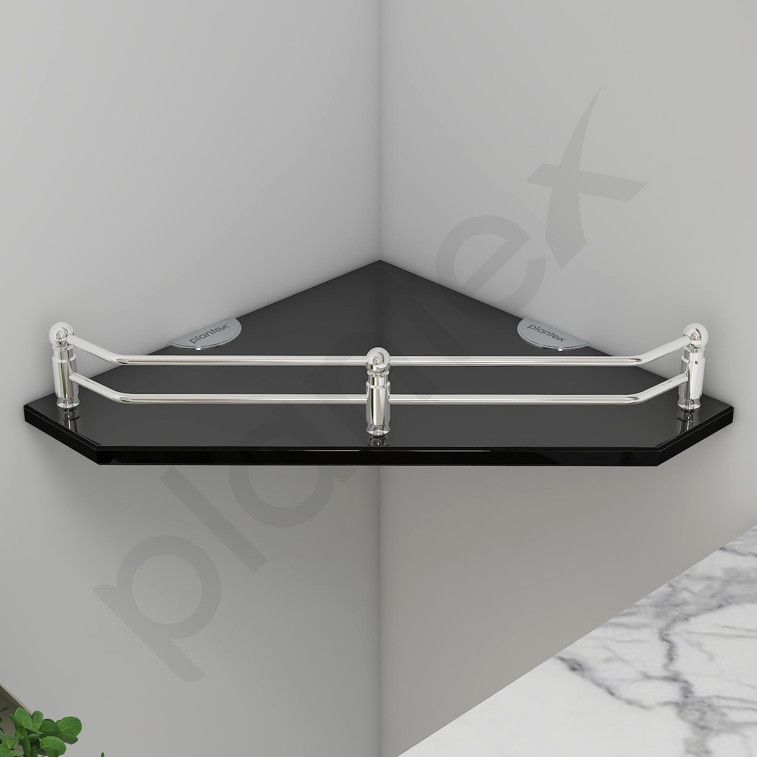 Plantex Premium Diamond Black Glass Corner Shelf for Bathroom/Kitchen Shelf/Bathroom Accessories (9x9 Inches) - Pack of 2