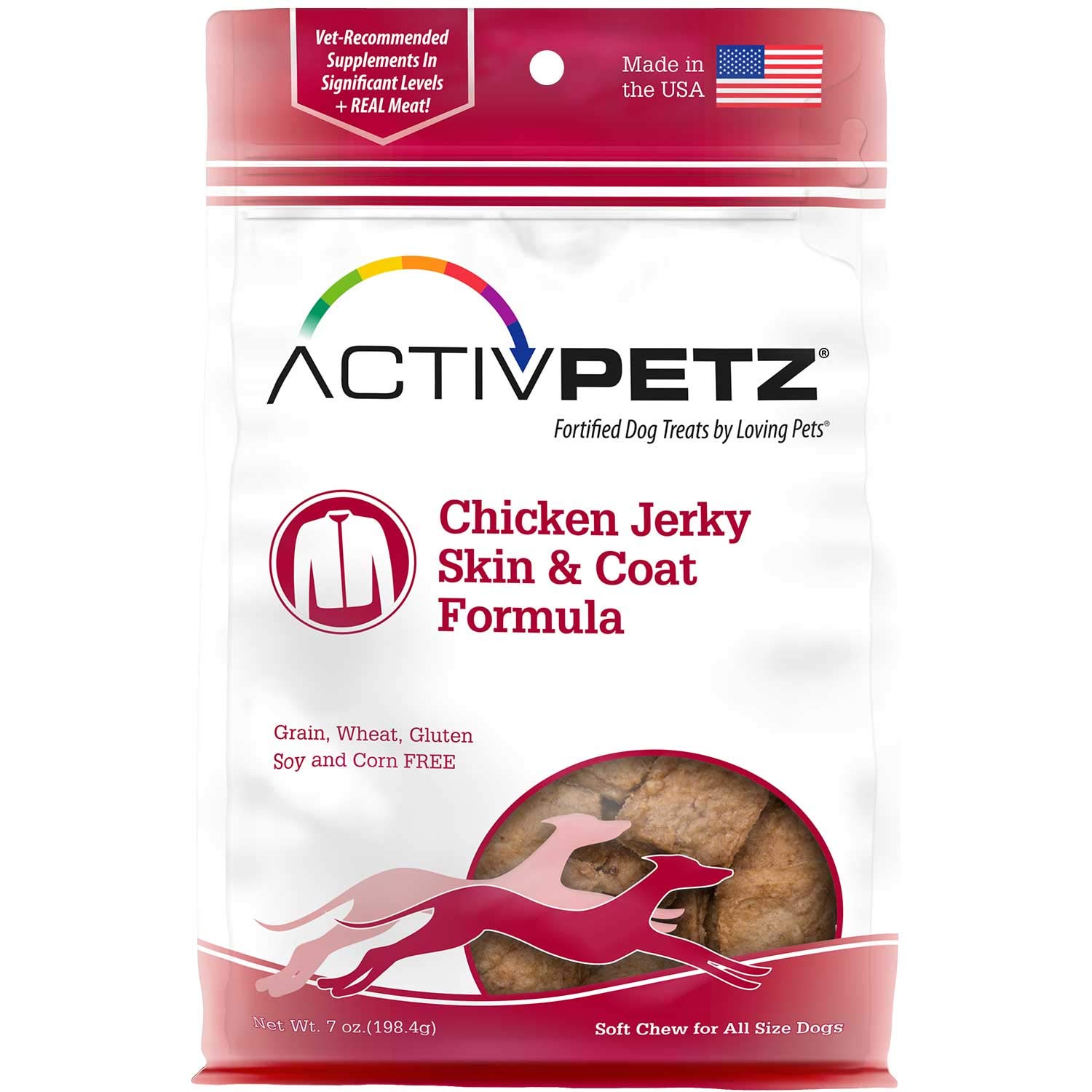 Loving Pets Activpetz Chicken Jerky Skin & Coat Formula Dog Treat, 7 Oz