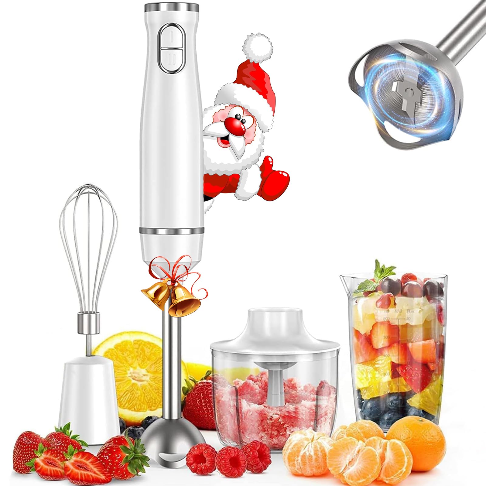 Immersion Blender Handheld, 5-in-1 Hand Blender for Kitchen, 2-Speed Stirrers Electric Whisk with 16.9OZ Food Chopper, 20.3OZ Container, Egg Whisk for Puree Infant Food Smoothies Sauces Soups