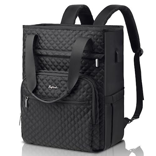 LAFARBE 17 Inch Laptop Backpack for Women Men Business Travel Work Tote Bag, Large Convertible Casual Daypack with USB Charging Port & RFID Pockets, Wide Open College Backpack, Black