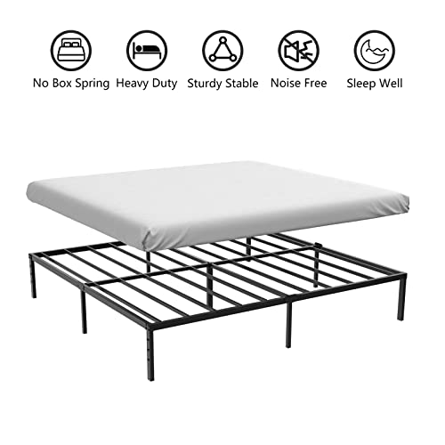 LIJQCI 16 Inch King Bed Frame –Heavy Duty Metal Platform Bed Frame Steel Slat Support 3000 lbs No Box Spring Needed, Non Slip, Noise Free Base Bed Black King Size