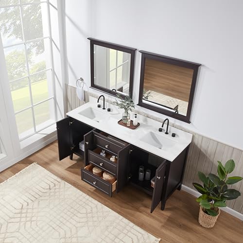 Lille 72 in x W x 22 in D x 35 in H Double Sink Bath Vanity in Espresso with Solid White Quartz Top