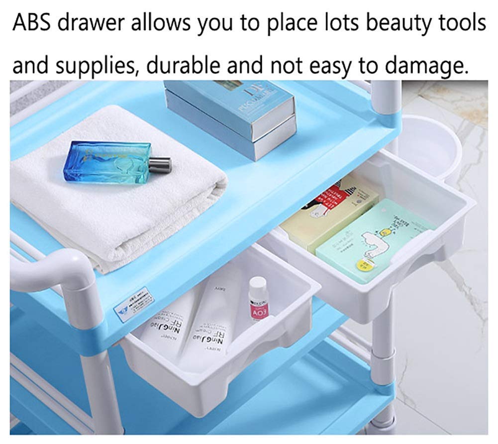 FYLZW Carts,Storage Hand Trucks,Kitchen Movable Trolleys, Multi-Tasking with Drawer Dirt Bucketbeauty Salon Euipment Trolley with Rolling Wheels,220-330Lbs Capacity/Blue/54 * 37 * 98Cm