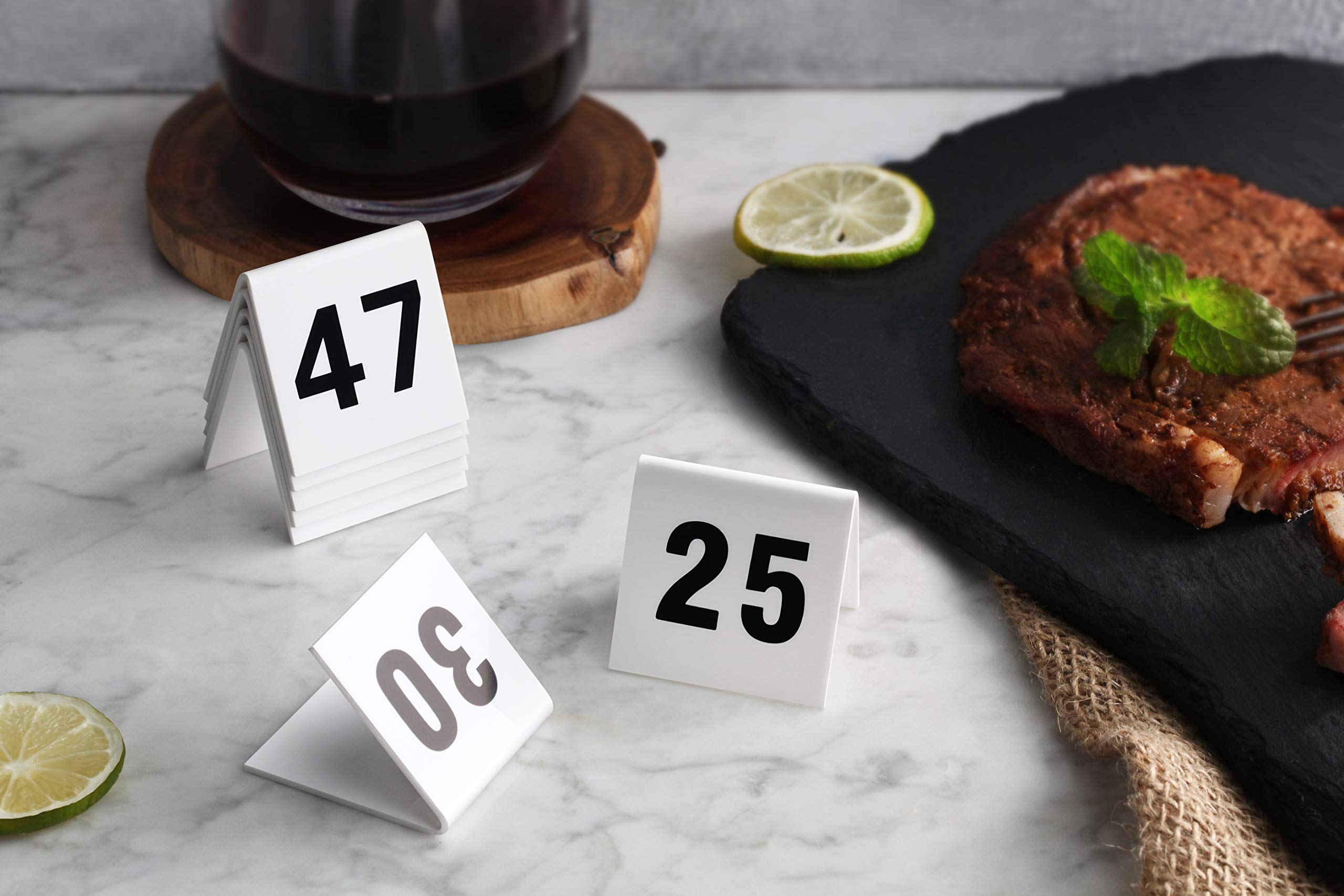 New Star Foodservice 26757 Double Sided Plastic Table Numbers, 1-25, Acrylic, White, 1.7" x 2"