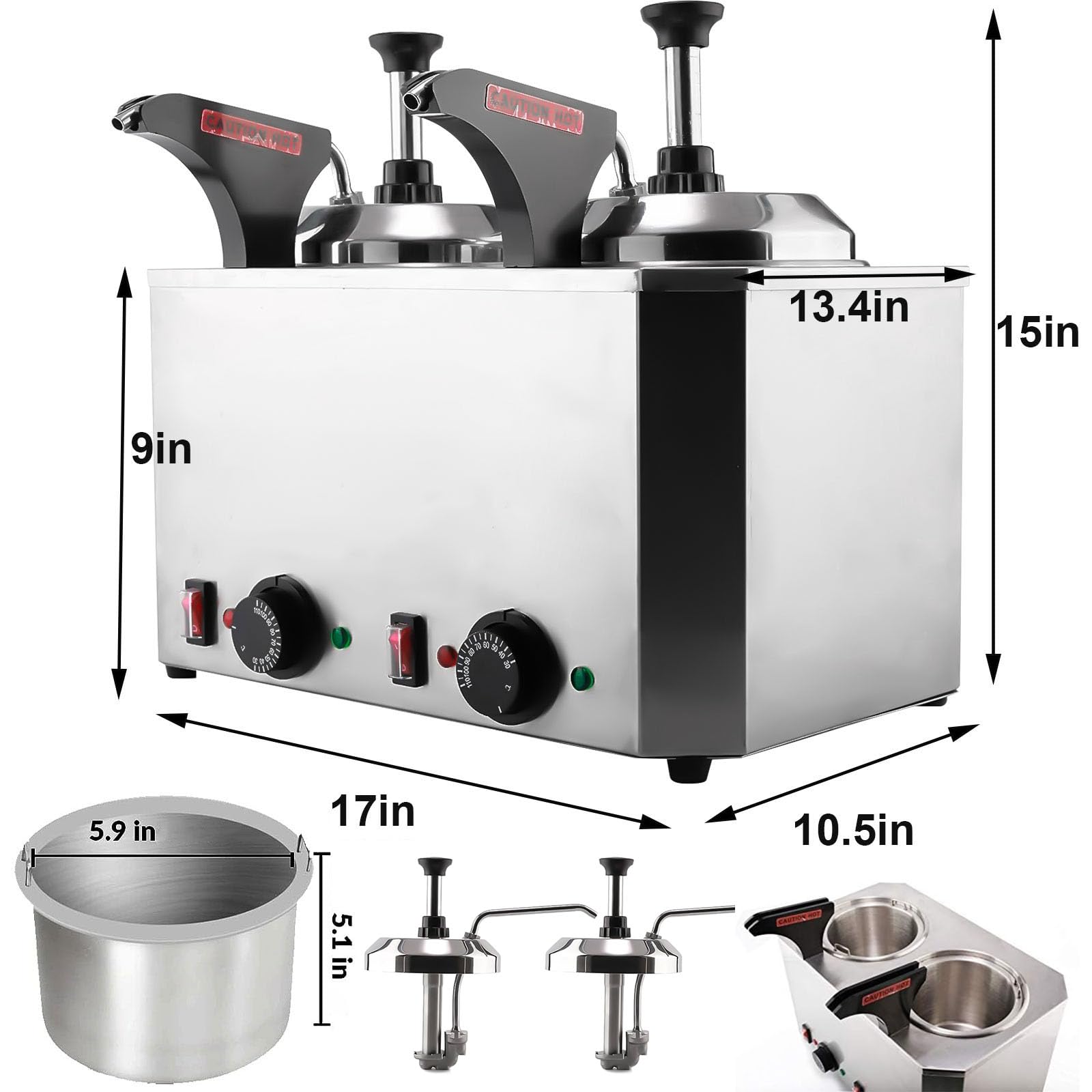 Nacho Cheese Dispenser, 4.8 QT Nacho Cheese Warmer, Stainless Steel Popcorn Butter Dispenser, with Pump 650W Nacho Cheese Machine, 30-110β Temp Adjustable, for Heating Caramel Cheese Chocolate
