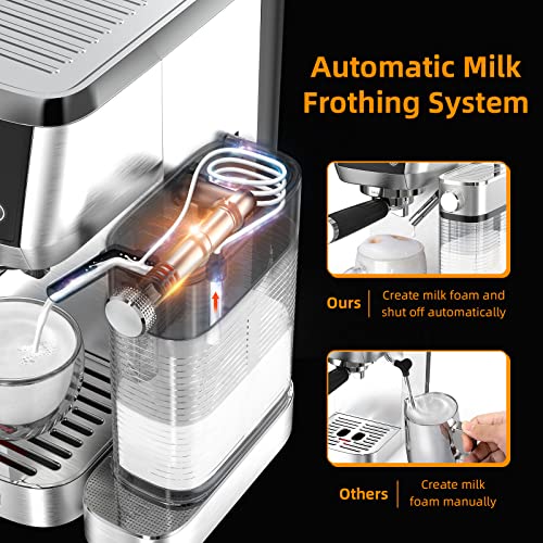 MAttinata Cappuccino Machine and Espresso Machine, 20 Bar Stainless Steel Latte Maker and Espresso Machine for Home with Automatic Milk Frothing System