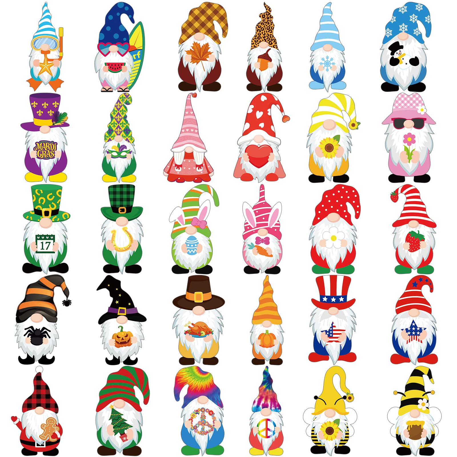 Hoteam 30 Pcs Holiday Magnets Seasonal Gnome Refrigerator Magnets Valentine's Day Mardi Gras St Patricks Day Garage Door Magnet Car Magnetic Decorations for Kitchen Fridge Garage Locker Dishwashe