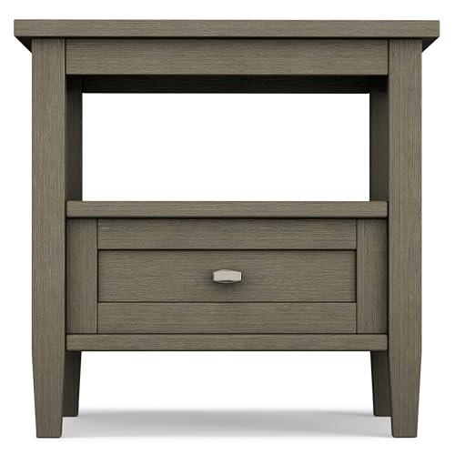 SIMPLIHOME Warm Shaker SOLID WOOD 20 inch wide Rectangle Rustic End Side Table in Farmhouse Grey with Storage, 1 Drawer and 1 Shelf, for the Living Room and Bedroom