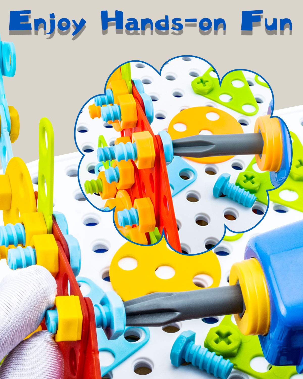 UNIH Kids Drill Set Toys for 3 4 5 Year Old Boys Girls, Building Educational Stem Puzzle Toys Learning Toy for Kids Gift (237 Pcs)