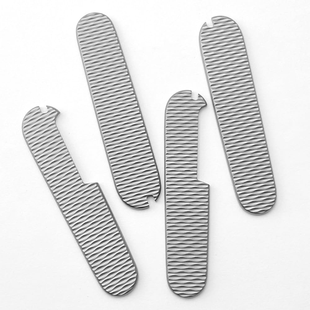 MerciL 2PCS Army Cutter Scales, 91MM Swiss Army Knife Titanium Alloy Patch Non Slip Army Cutter Scales for Swiss Army Knife DIY Modification (Silver)