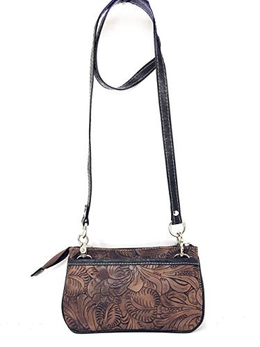 Western Feather Country Rhinestone Concho Laser Cut Wallet Cross Body Clutch Bag Purse (Brown) Small