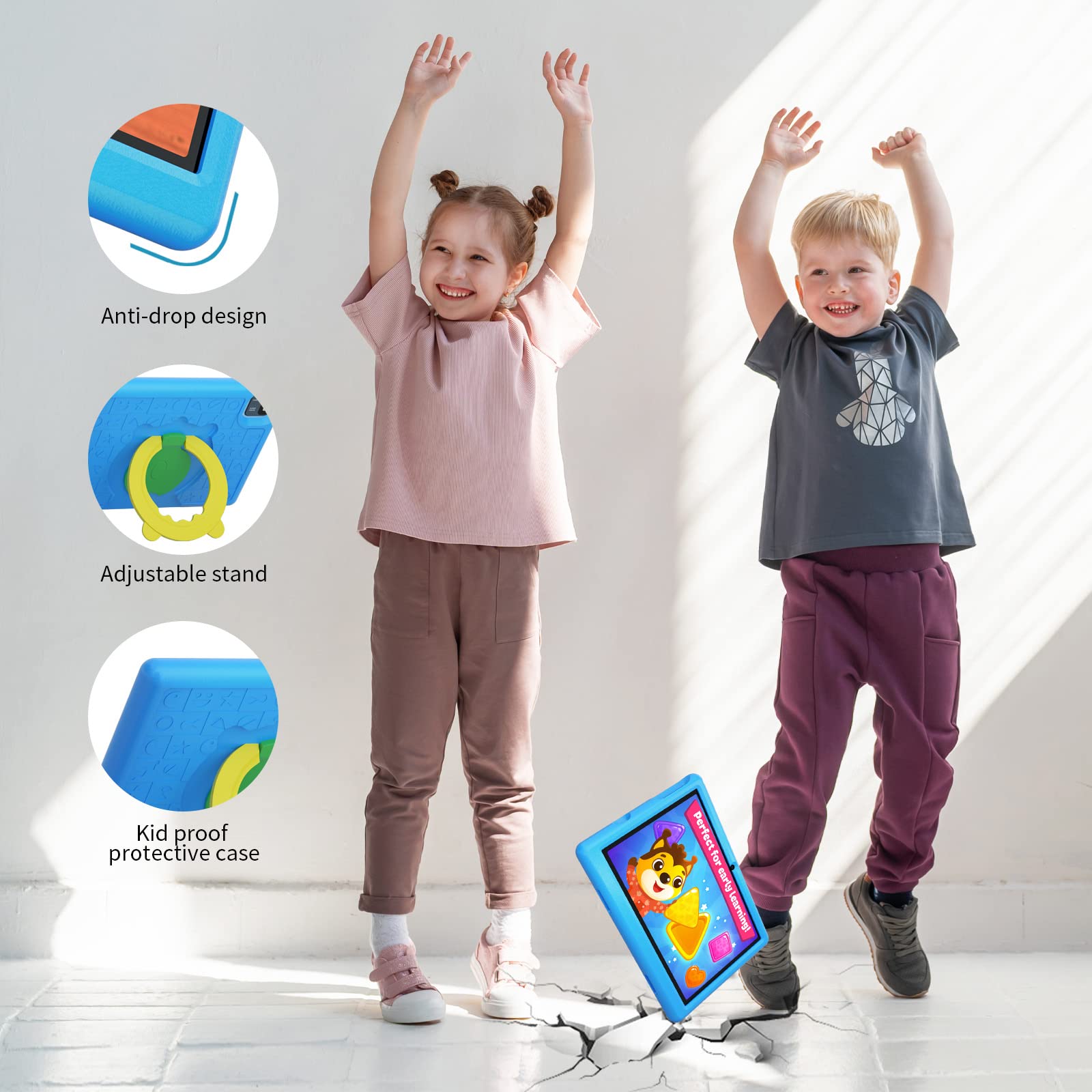HotLight Kids Tablet, 10 inch Tablet for Kids with Parental Control, Android 12 Tablet Quad-core, 2GB RAM+32GB ROM, 5000mAh, Dual Camera, WiFi Tablet with Case Blue