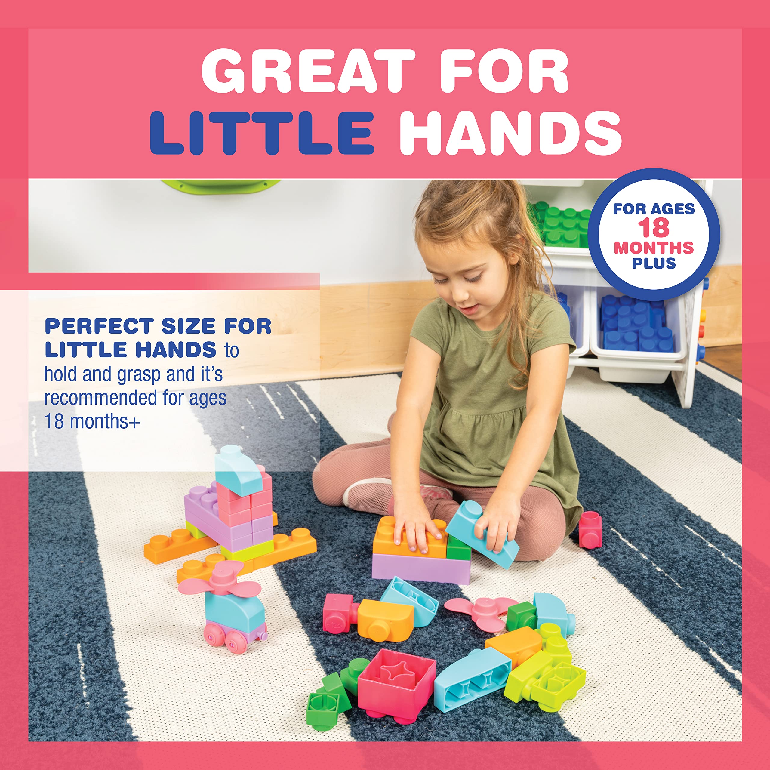UNiPLAY Plus Soft Building Blocks β Creativity Toy, Educational Play, Cognitive Development, Early Learning Stacking Blocks for Infants and Toddlers, Pink (42-Piece Set)