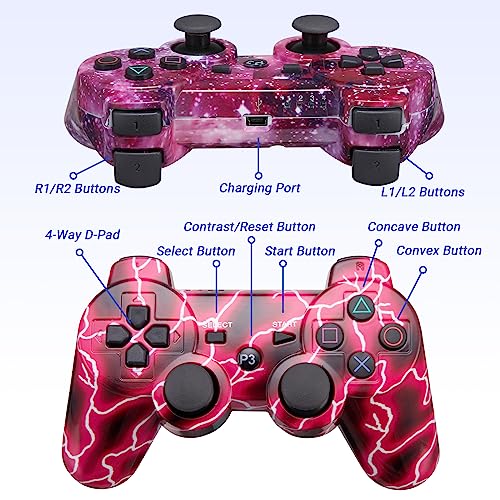 Powerextra Pro PS-3 Wireless Controller for Play-Station 3 with High Performance Upgraded Joystick Rechargeable Battery Double Shock for PS-3(Lightning + Galaxy)