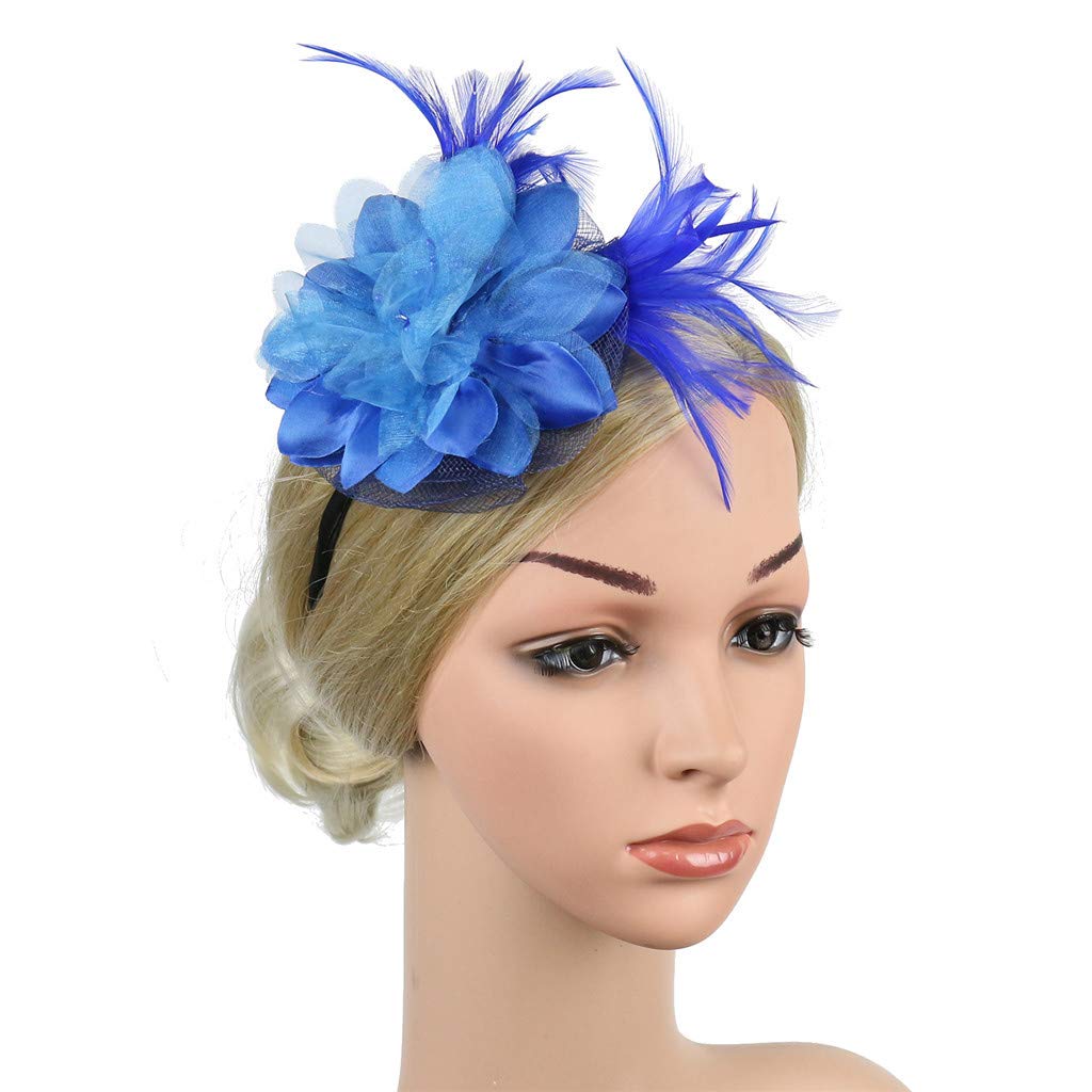 Fascinators Wedding Ball Hat for Headband Flower Cocktail Womens Headband Working Accessories (Blue, One Size), 1.0 Count