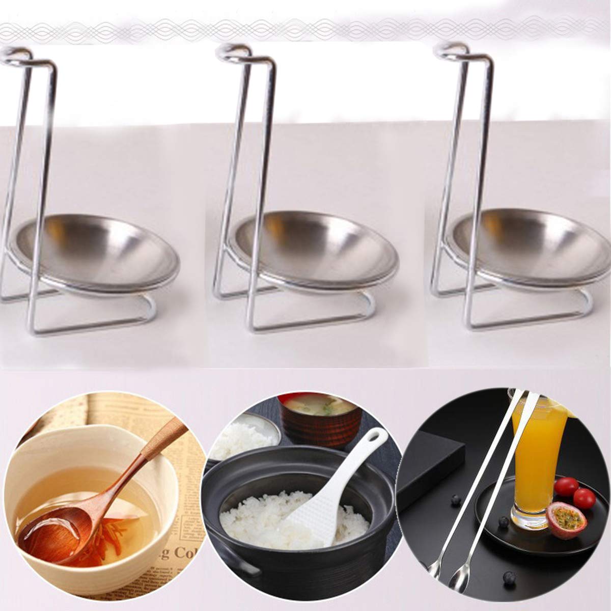 GoldNJade 304 Stainless Steel Single Ladle Holder Vertical Spoon Rest Cooking Utensils Stand with 4.3 inch bowl