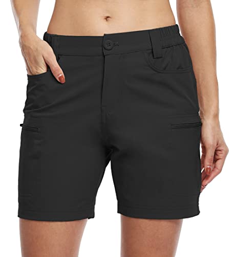 Willit Women's Shorts Hiking Cargo Golf Shorts Outdoor Summer Shorts with Pockets Water Resistant Black M