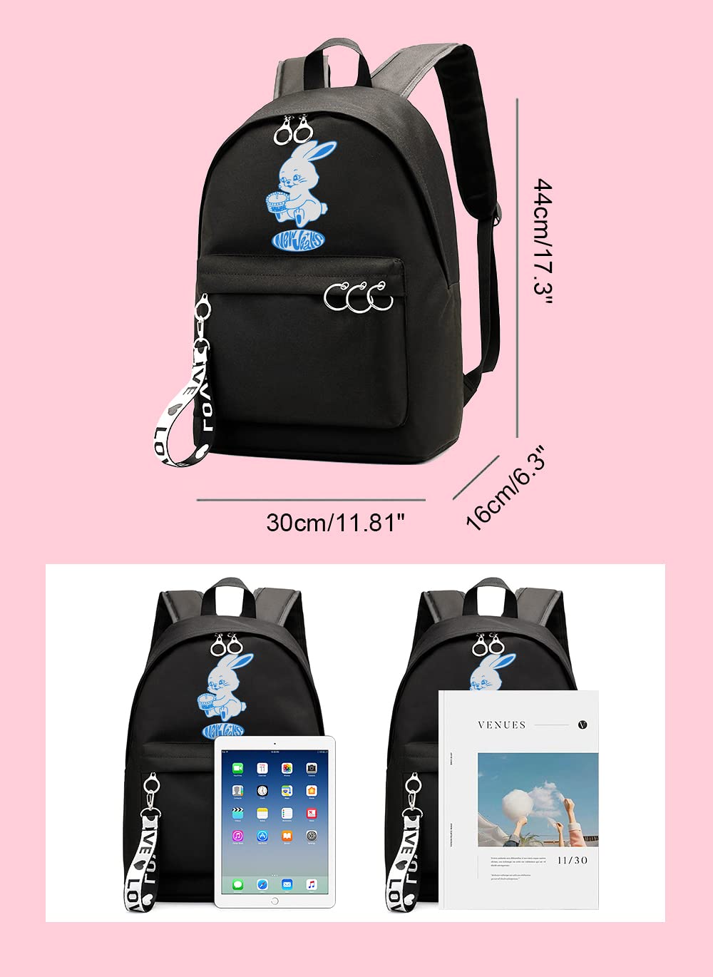 KAEFRA Casual Kpop New Black jeans Pink HAERIN HYEIN MINJI Merchandise HANNI DANIELLE Merch Backpack Bags (KH002)