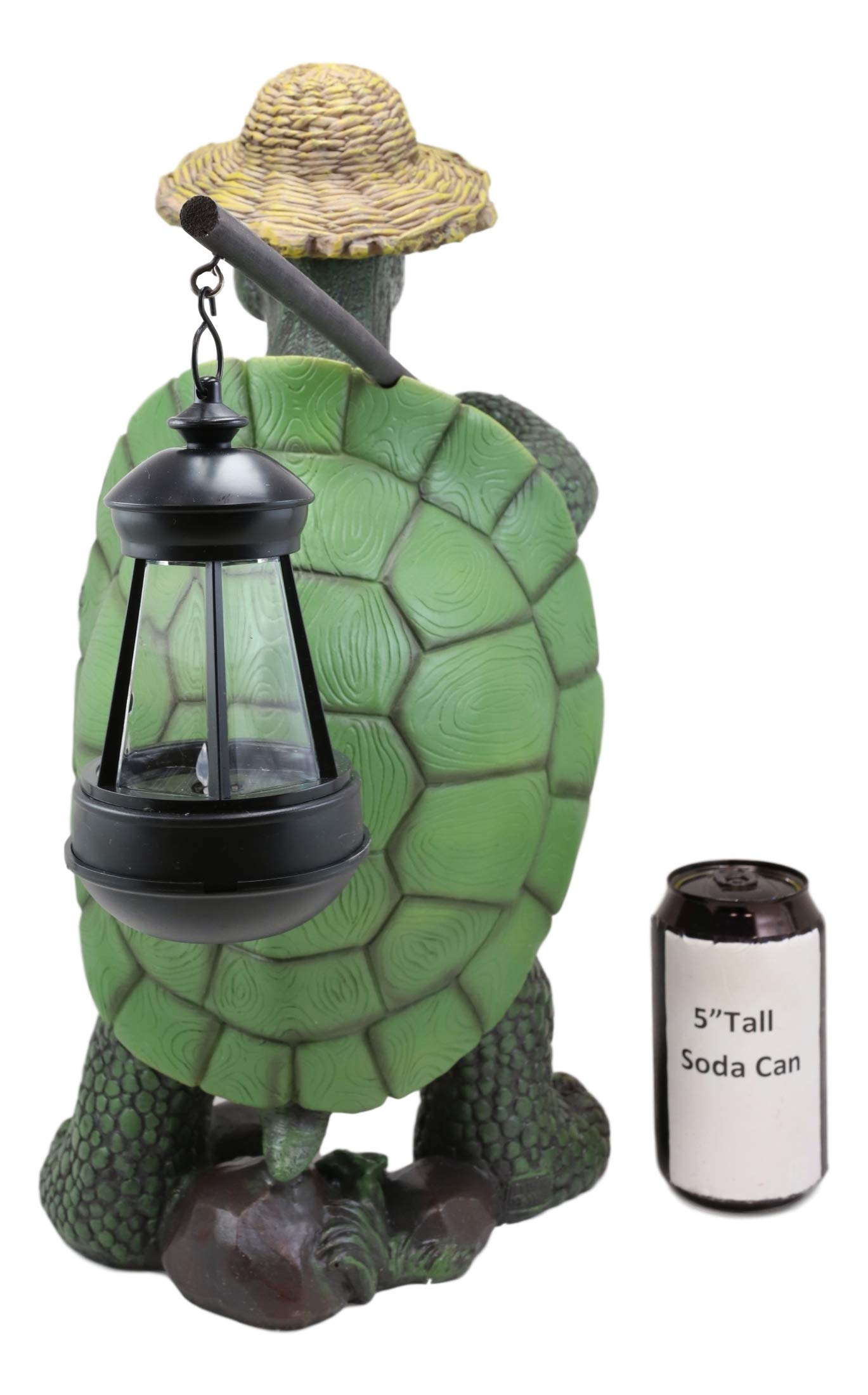 Ebros Gift Nautical Nature Lover Adventure Hiking Tortoise with Straw Hat Statue Carrying Solar Powered Lantern LED Light On A Pole Turtle Garden Yard Pool Patio Deck Home Decorative Accent