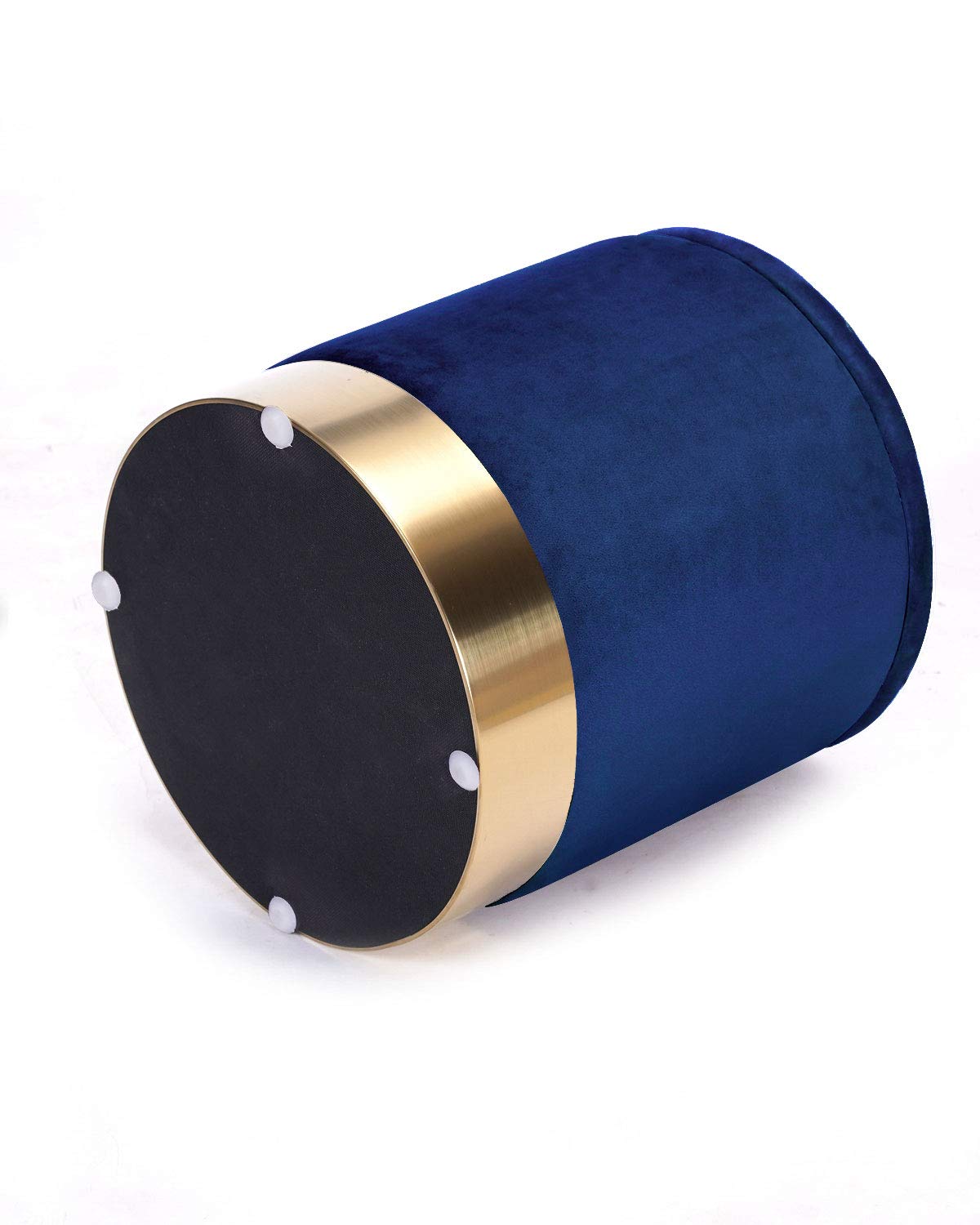 DEERUN Round Velvet Storage Ottoman Foot Rest Stool/Upholstered Footstool with Gold Plating Base,Pack of 2 (Blue)