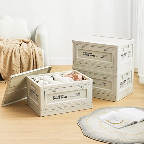 kooldaiwangwang Collapsible Storage Bins With Wooden LIDS, Outdoor Camping Storage Bins, Stackable Utility Storage Bins, Car Organizer Bins , Toys, Books, Snacks, Shoes and Groceries (White)