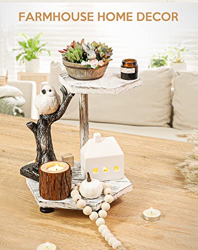 Tikea Hexagonal Wood Riser for Display, 2-Tier Farmhouse Wood Pedestal Stand for Kitchen Bathroom Counter Decor, Decorative Tray for Soap Dispenser, Candle and Plant