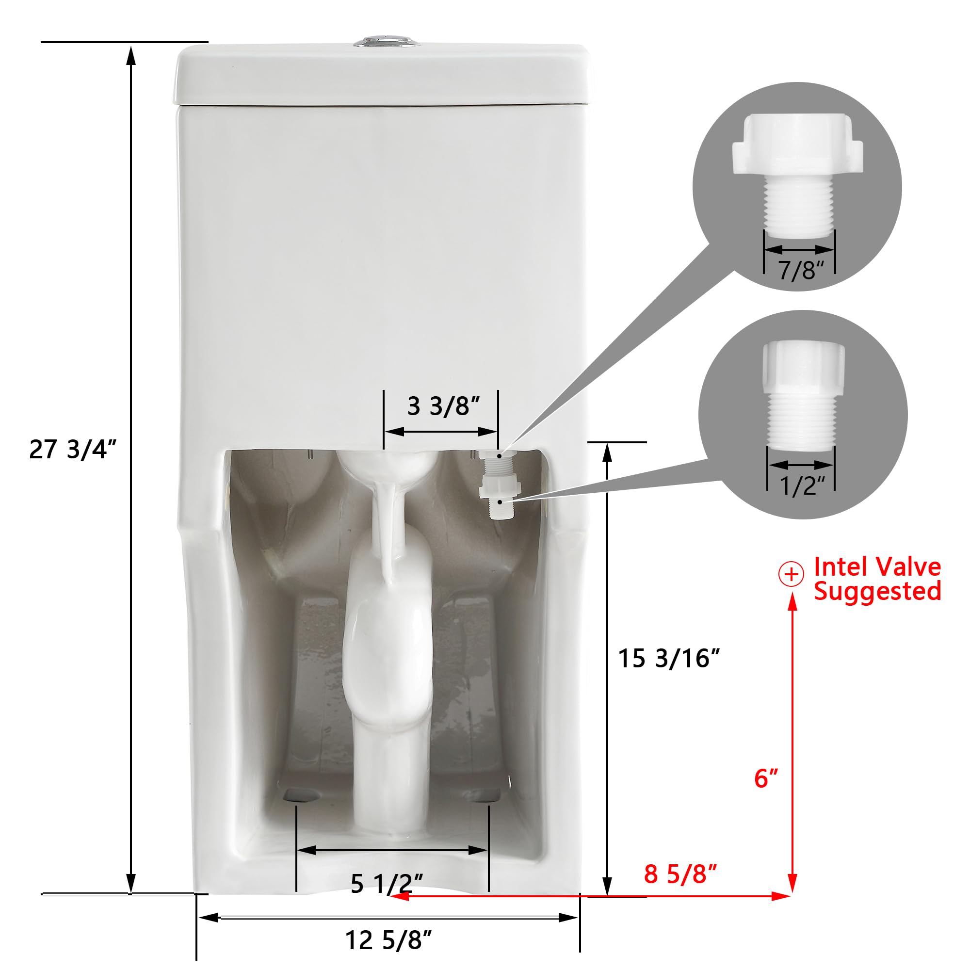 DeerValley DV-1F52813 Tiny Small Compact Dual Flush One Piece Toilet, Space Saver Commode designed for Water Closet, Soft Closing Seat Included, High-Efficiency WaterSense Cotton White
