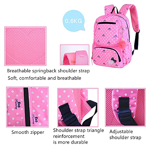 LAMOGRAFY 3Pcs Kids Backpack Bowknot Printed Daypack Girls 3 in 1 School Bag with Shoulder Bag and Pencil Bag