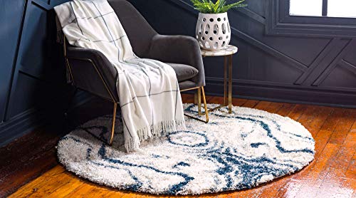 Unique Loom Hygge Shag Collection Area Rug - Valley (5' Round, Blue/ Gray)
