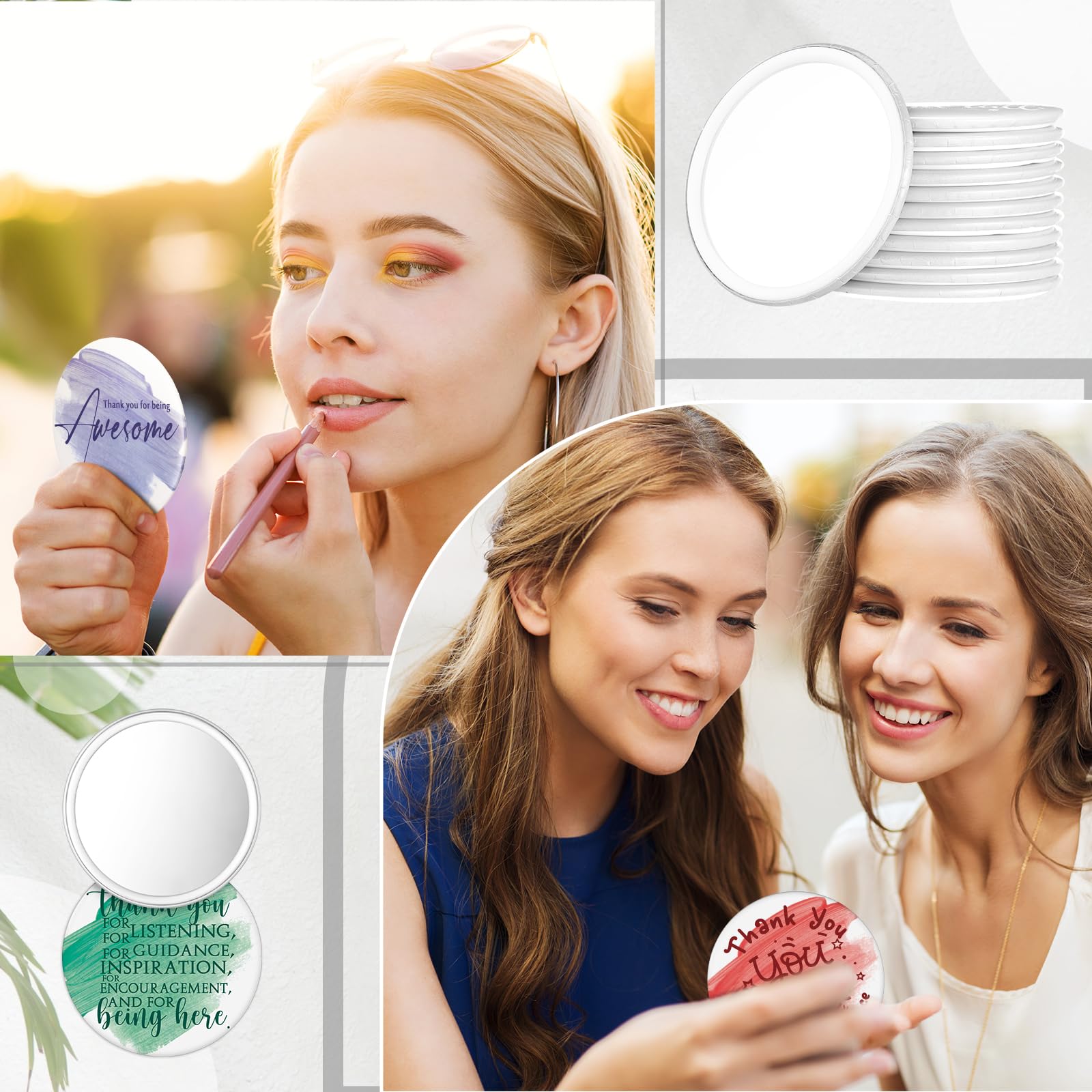 Kigley 50 Pcs Employee Appreciation Gifts Inspirational Compact Mirrors Bulk Round Pocket Mirror for Women Portable Makeup Mini Mirror for Teachers Coworker Secretaries Nurse Students