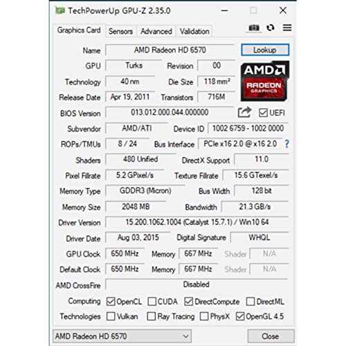 SAPLOS Radeon HD 6570 Graphics Card, Dual HDMI, 1G GDDR3 64-bit, Video Cards PC, Low Profile, Computer GPU, PCI Express x 16, 60W Low Power, Plug & Play, Single Fan Air Cooling