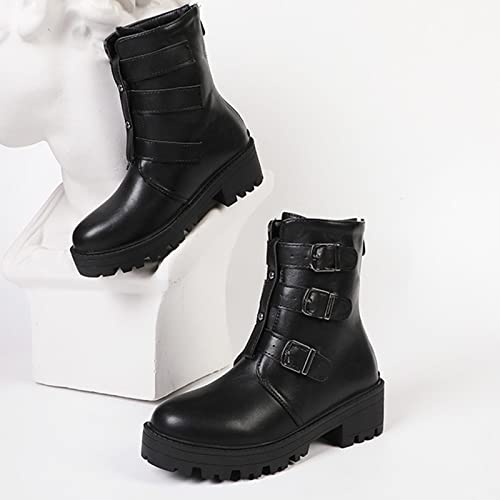FASDNENDYS Boots for Women Ankle Booties Platforms Leather Women's Black Female Motorcycle Shoes Soft Boots Shoes Comfort