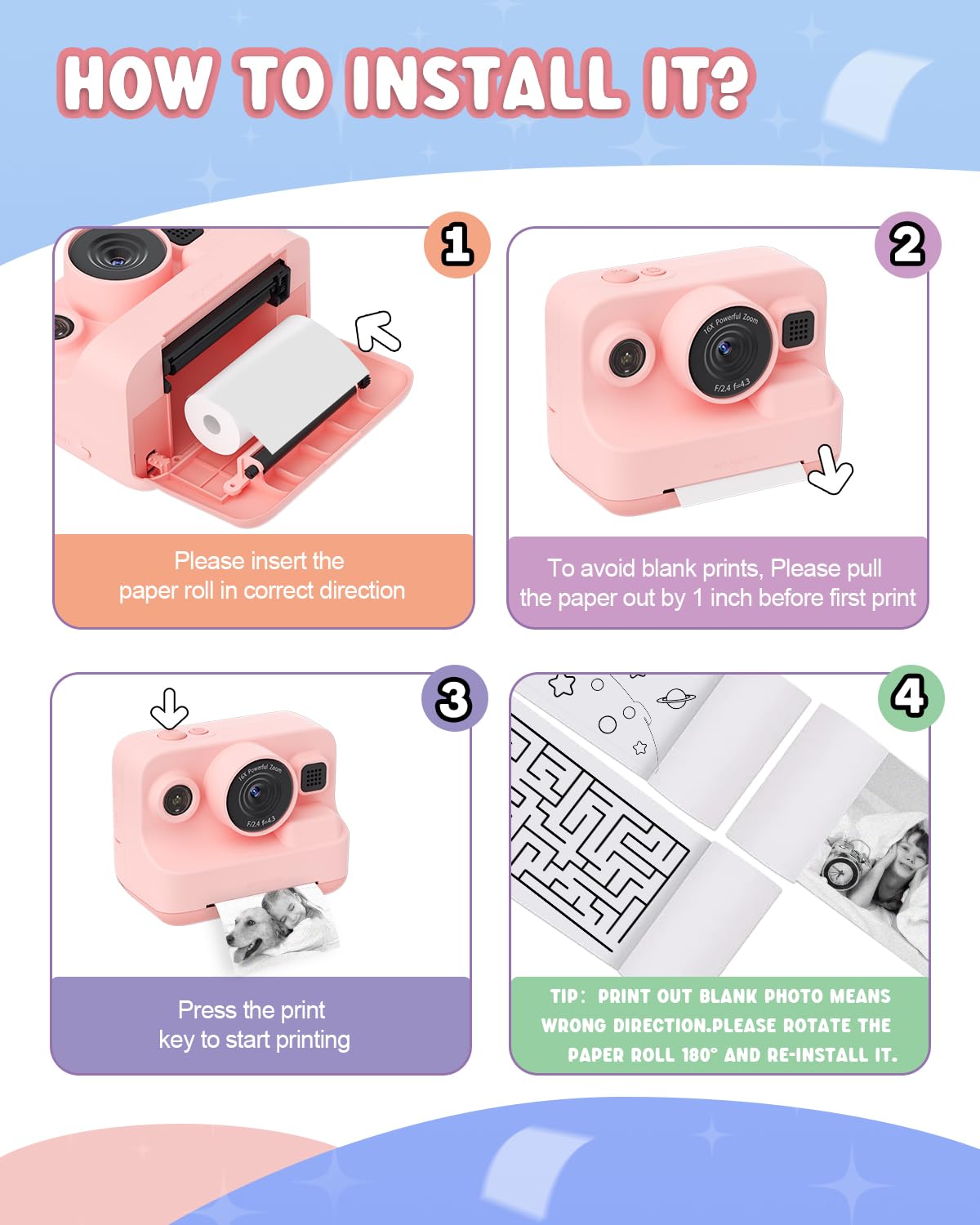 Dylanto Printing Paper, Printing Camera Refill Thermal Paper 10 Rolls, BPA Free