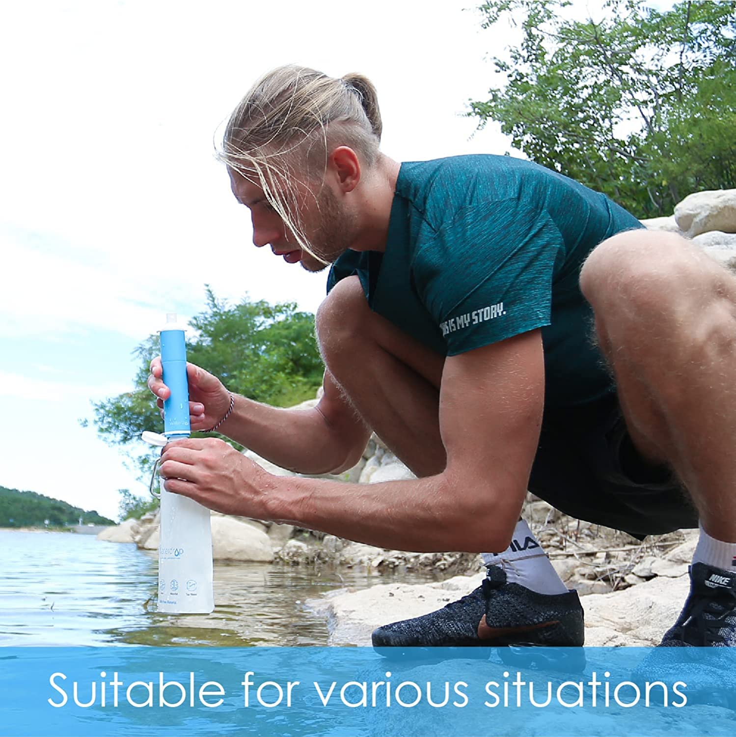Waterdrop Water Pouch for Drinking, Hiking Water Bag, Pouch Water Bottle, Compatible with Filter Straw, Reuseable, Foldable, BPA-Free, 16 oz, Pack of 3